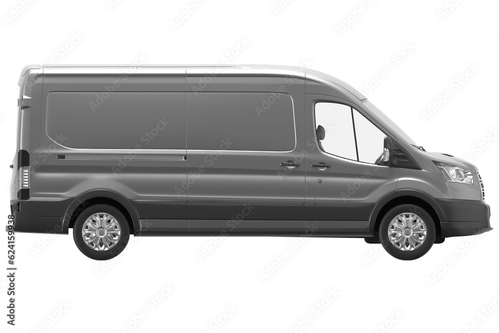 white delivery van side view on isolated empty background for mockup ...
