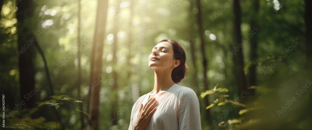 Harmony, Close to Nature Concepts, a Young Female Take Deep Breathing ...