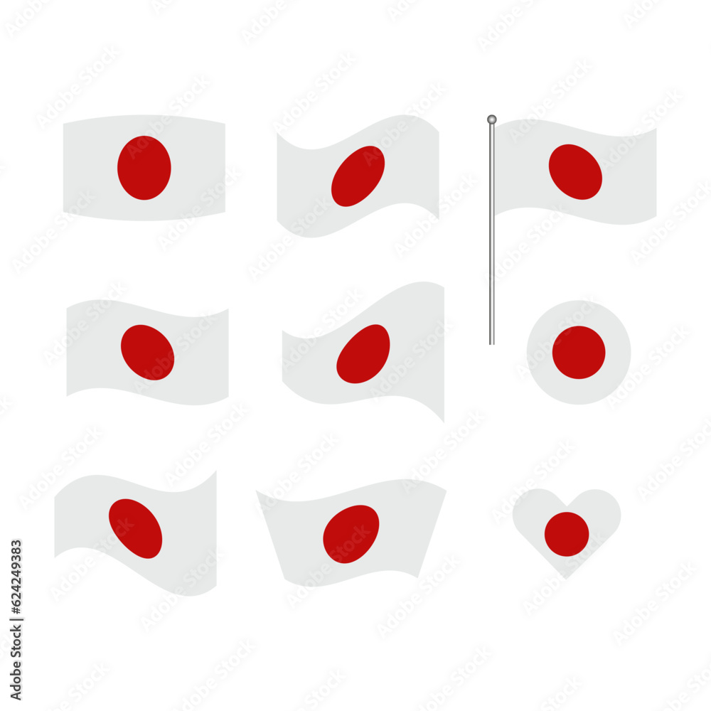 Flag of Japan. Japanese Asian symbol set isolated, white background ...