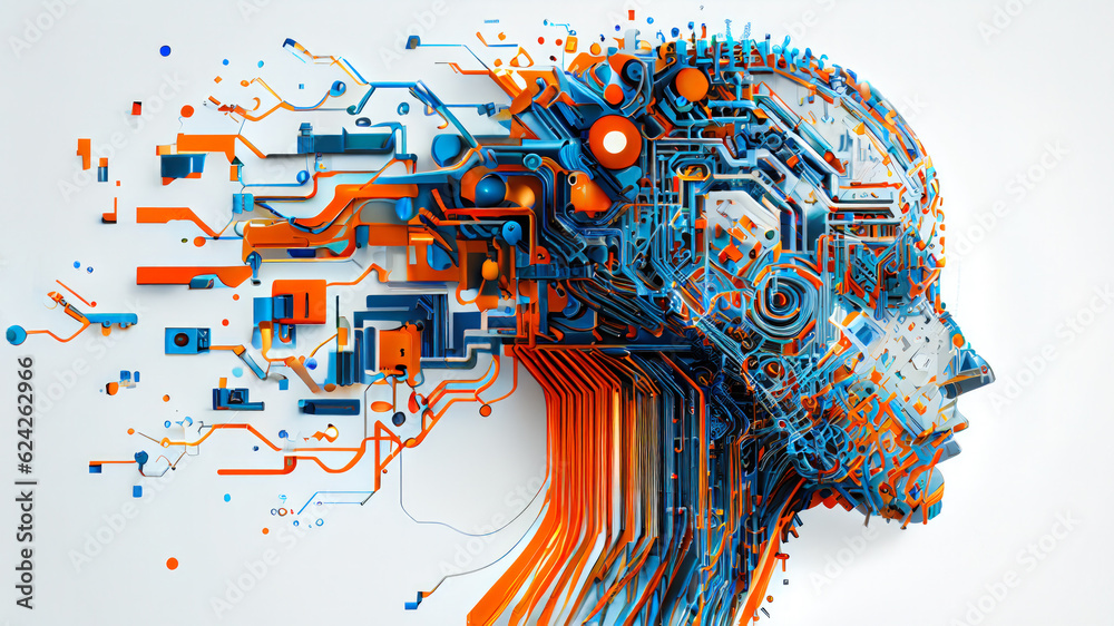 Realistic Artificial intelligence. Computer mind connections head ...