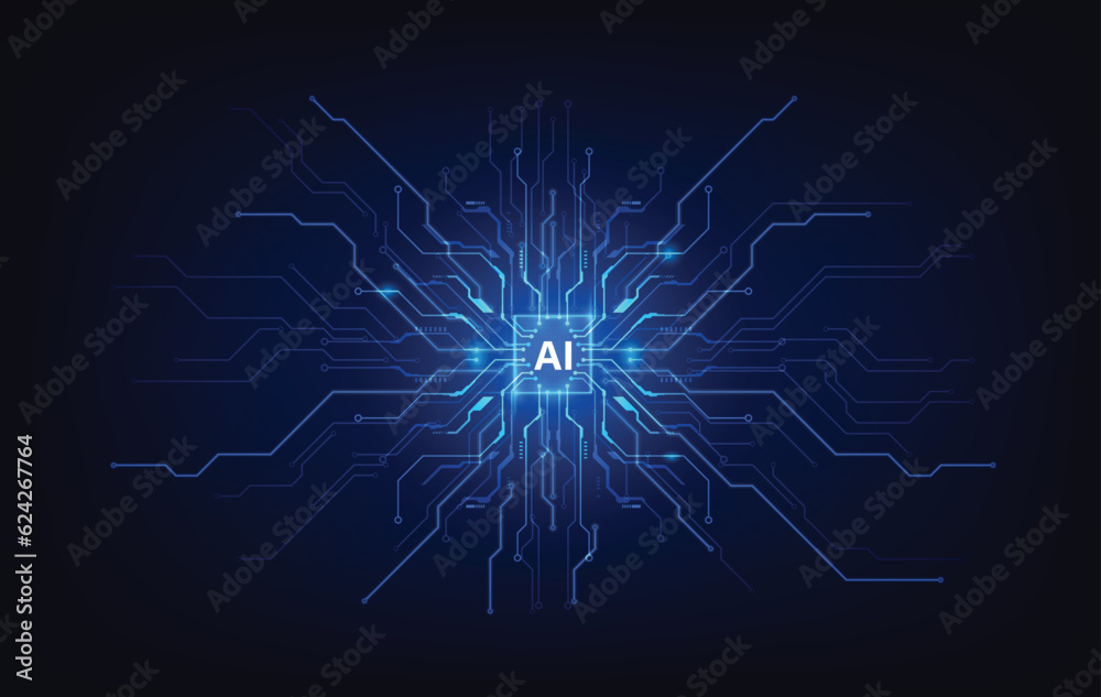 Futuristic chipset processor circuit board digital transformation blue ...