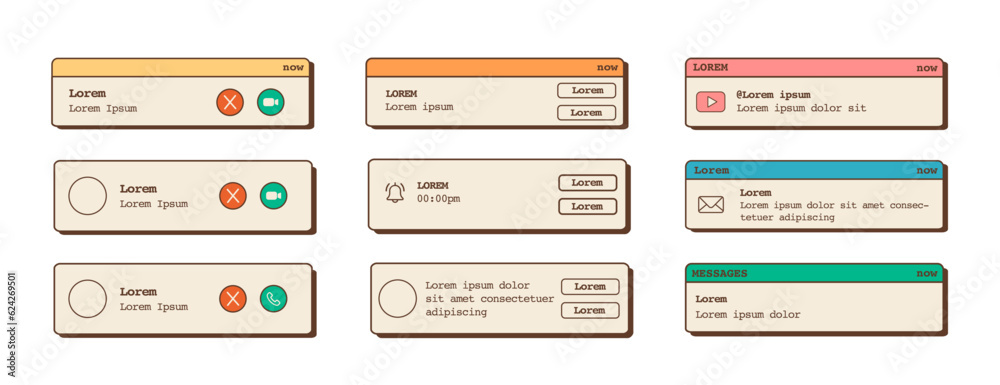 Vector set of retro vaporwave desktop popup banners. Social media ...