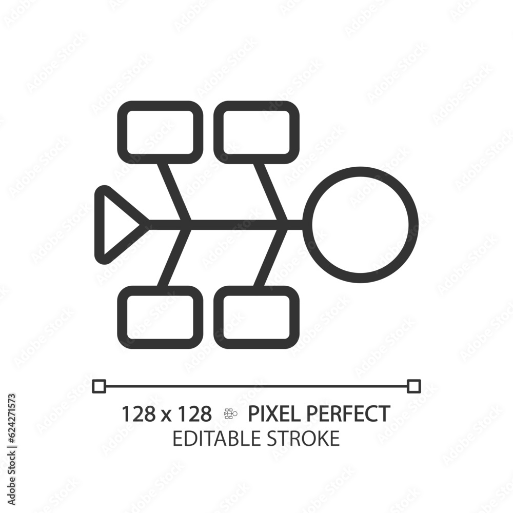 Stock-Vektorgrafik „Fishbone diagram linear icon. Root cause analysis ...