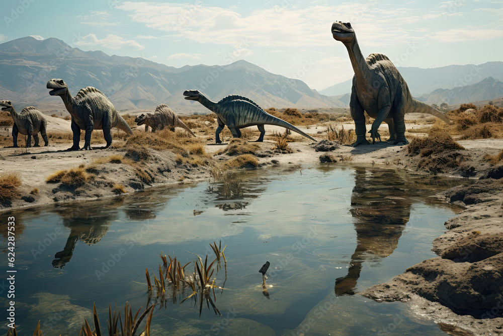 Territory Of Neutrality Where Predatory And Herbivorous Dinosaurs Drink ...