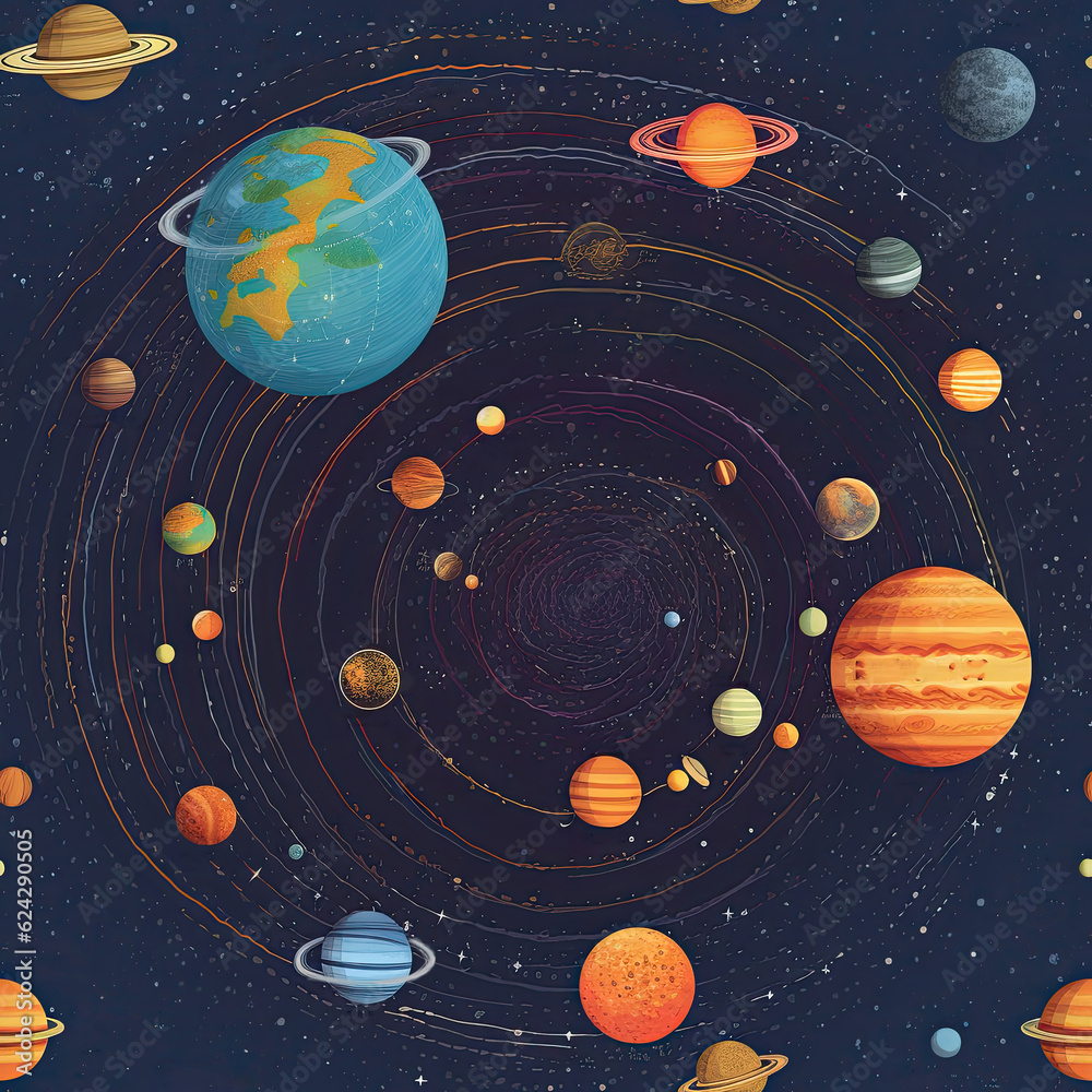 Space planets, Geometric TILE texture, Seamless, Repeating pattern ...