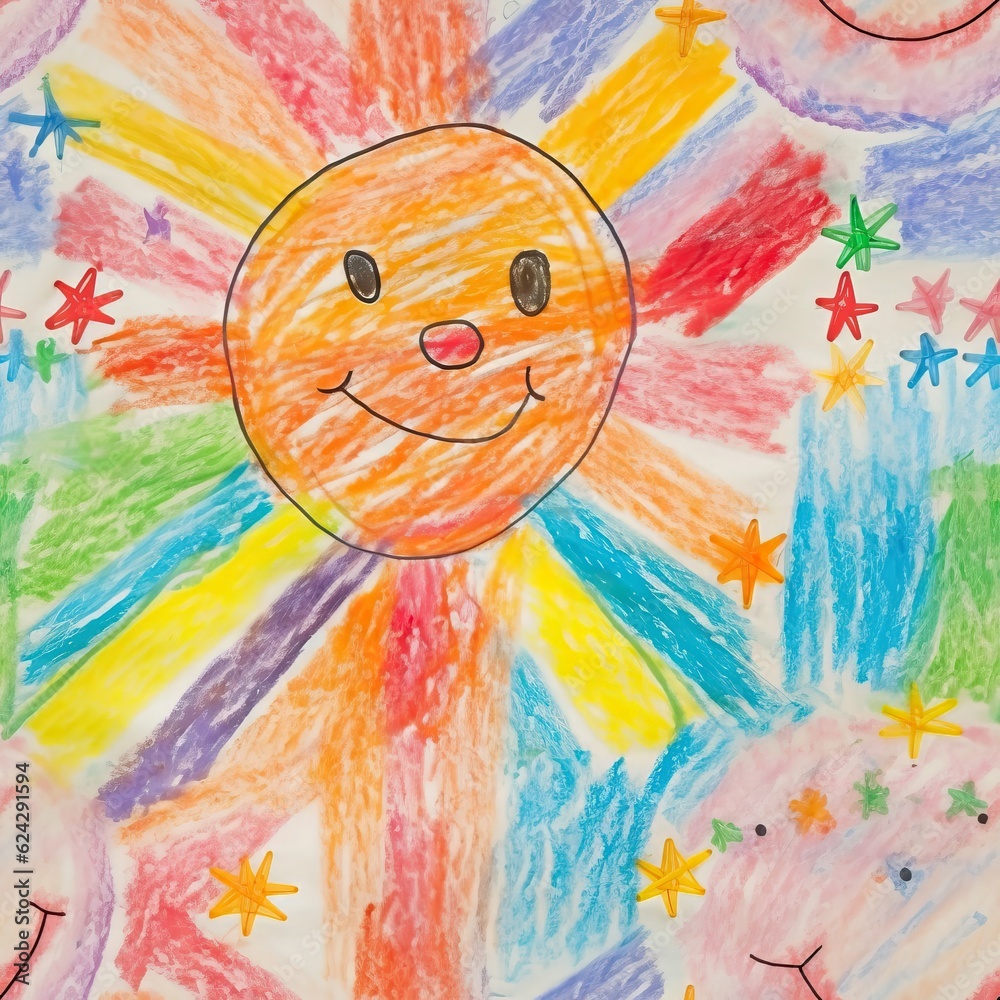 Children's drawing, Geometric tile texture, Seamless, Repeating pattern ...