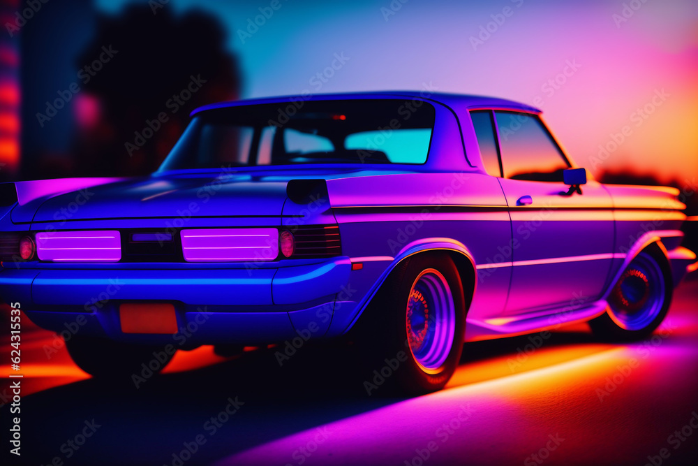 Neon Retro Sci-Fi Background. Futuristic landscape and design of the ...