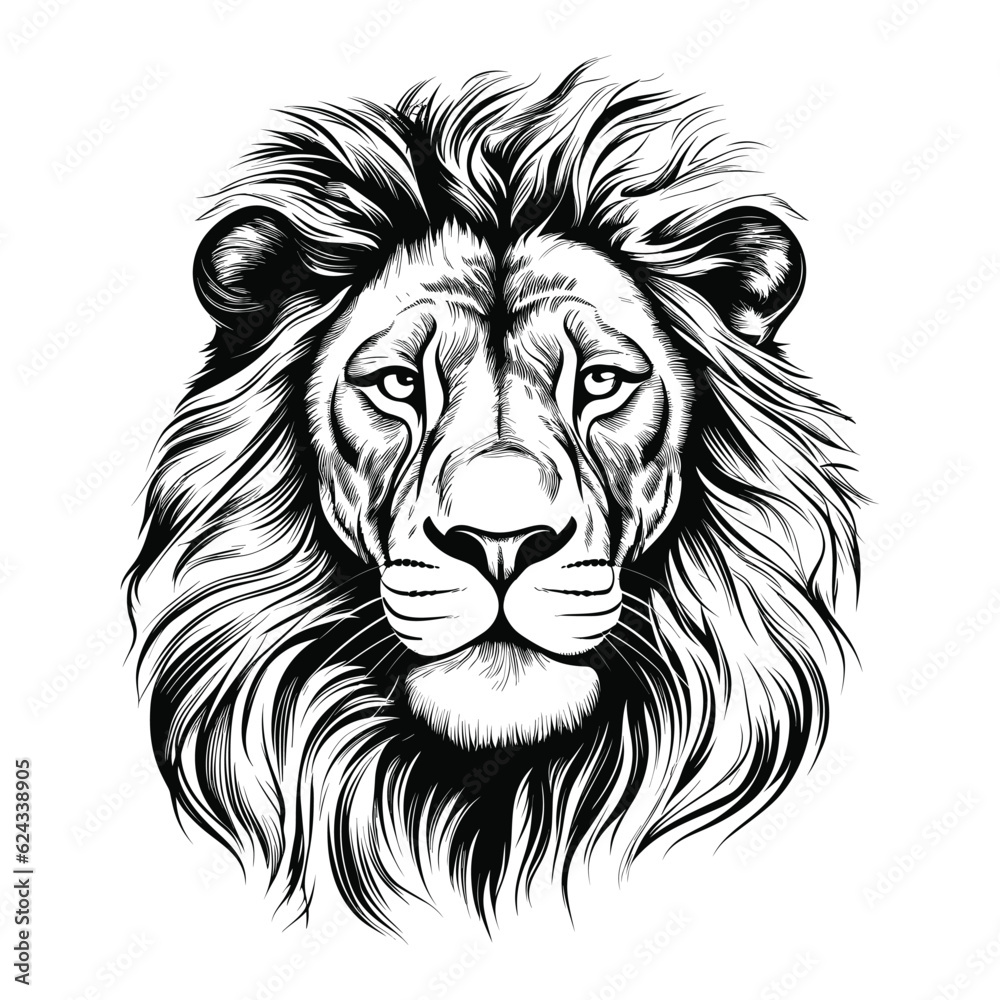 Hand drawn lion head outline illustration vector Stock Vector | Adobe Stock