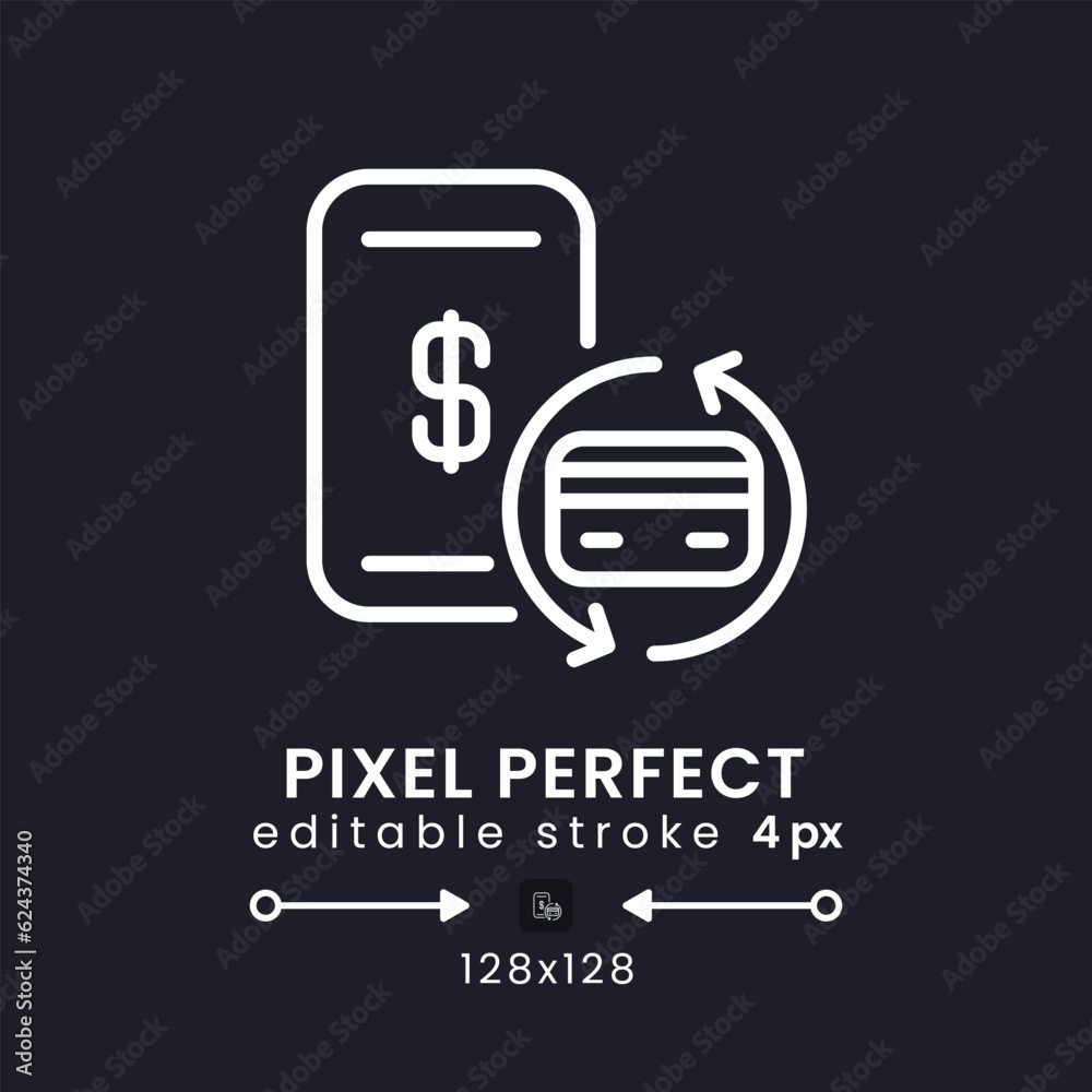 Payments white linear desktop icon on black. Accounting tool. Money ...