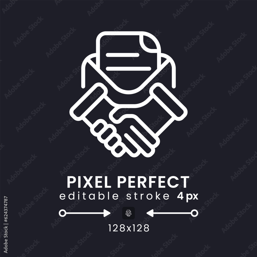 Contract management white linear desktop icon on black. Digital filing ...