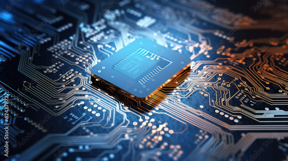 Advanced Technology Concept Visualization: Circuit Board CPU Processor Microchip Starting ...