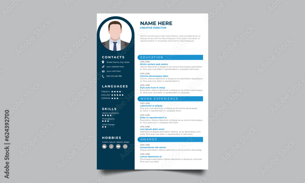 Modern and creative cv resume design template. Resume template for job applications. Stock ...