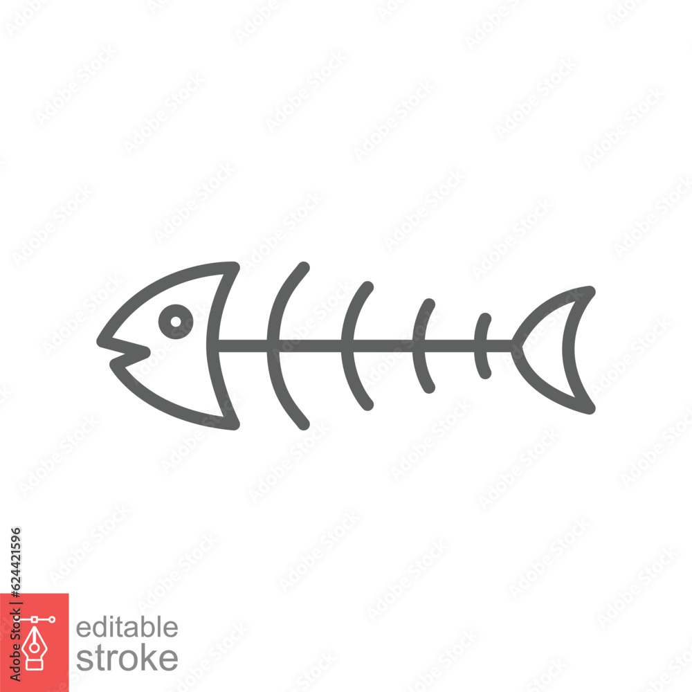 Fish bone icon. Simple outline style. Fishbone skeleton, fish skull ...
