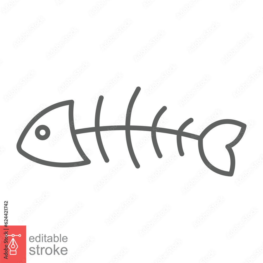 Fish bone icon. Simple outline style. Fishbone skeleton, fish skull ...