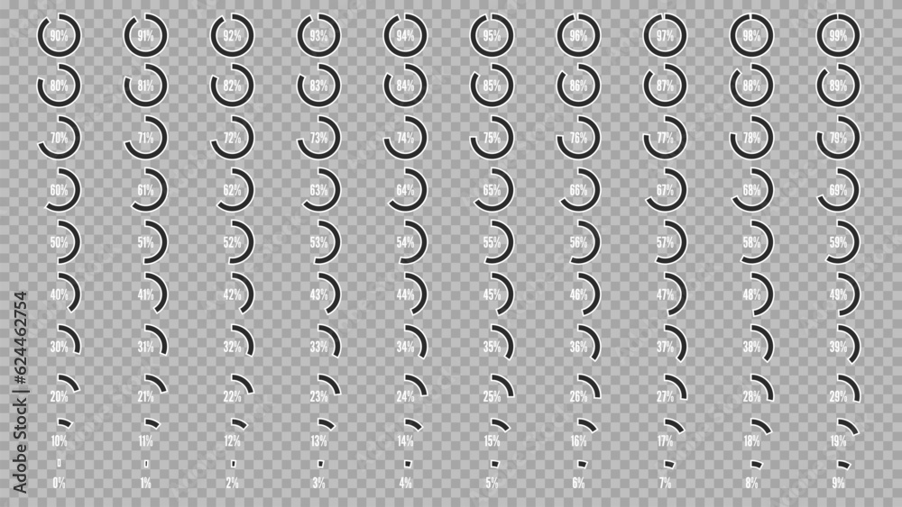 Percentage circle diagrams from 0 to 100. Set of icon for infographic ...