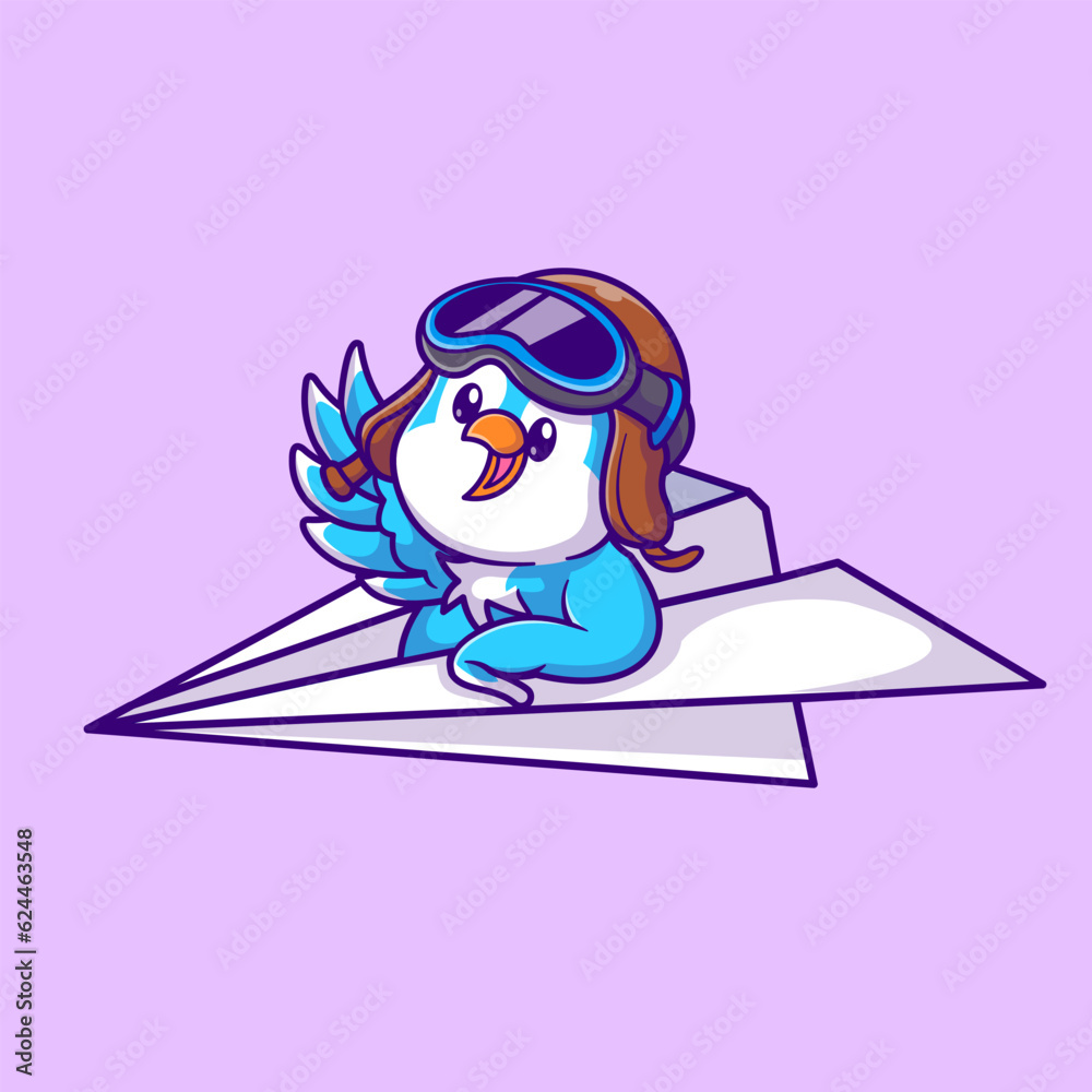 Cute Bird Riding Paper Airplane Cartoon Vector Icon Illustration ...