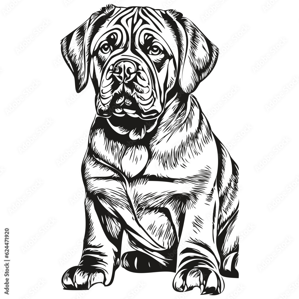 Neapolitan Mastiff dog black drawing vector, isolated face painting ...