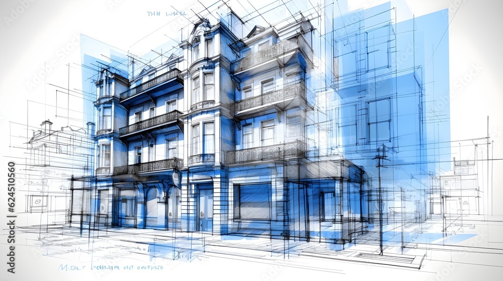 The image showcases a detailed blueprint of a exterior building design ...