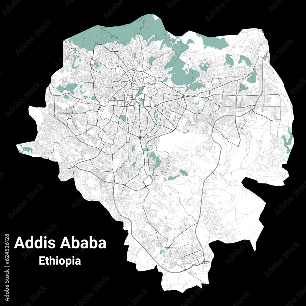 Addis Ababa map, capital city of Ethiopia. Municipal administrative ...