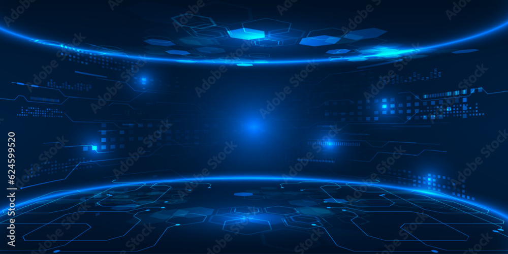 Vector illustrations of Futuristic digital technology stage with ...