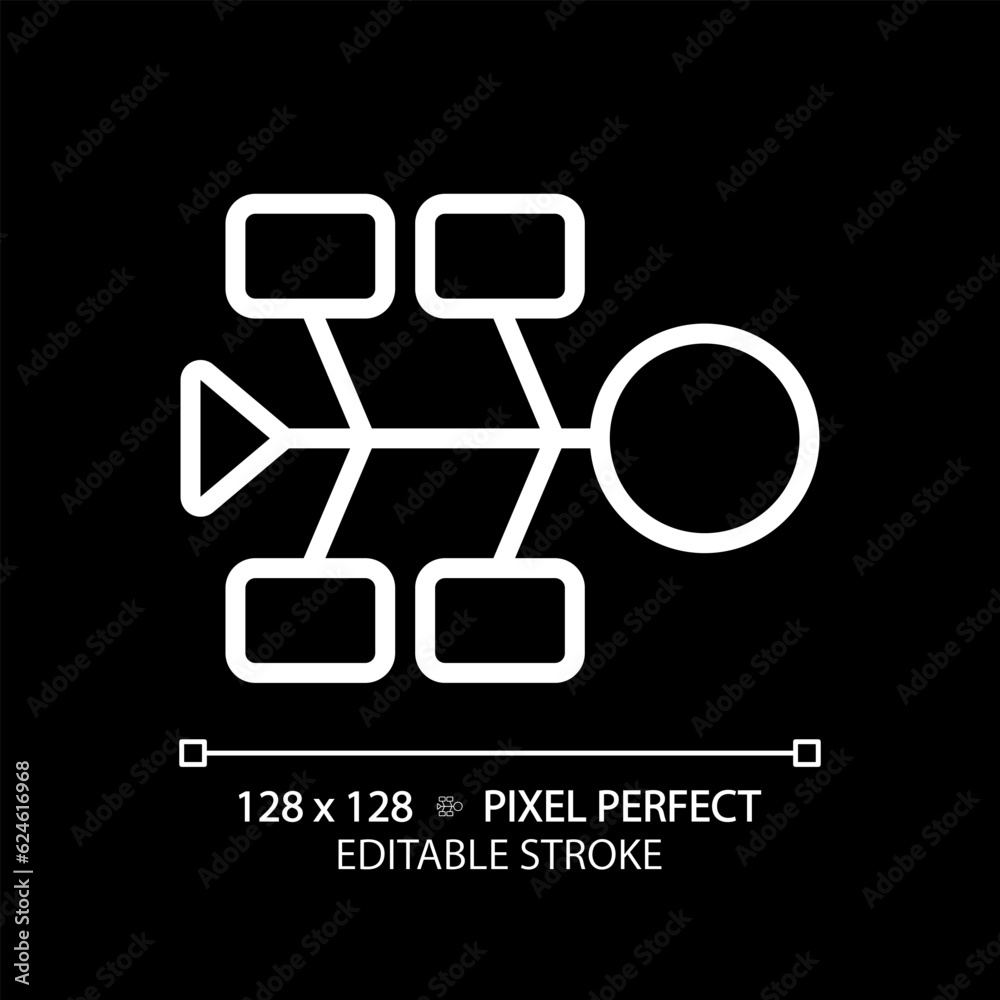 Fishbone diagram white linear icon for dark theme. Root cause analysis ...