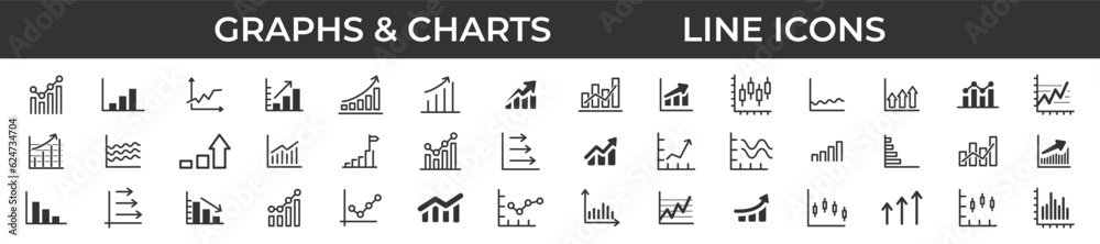 Set of growing bar graph icons. Business chart with arrow. Growths ...
