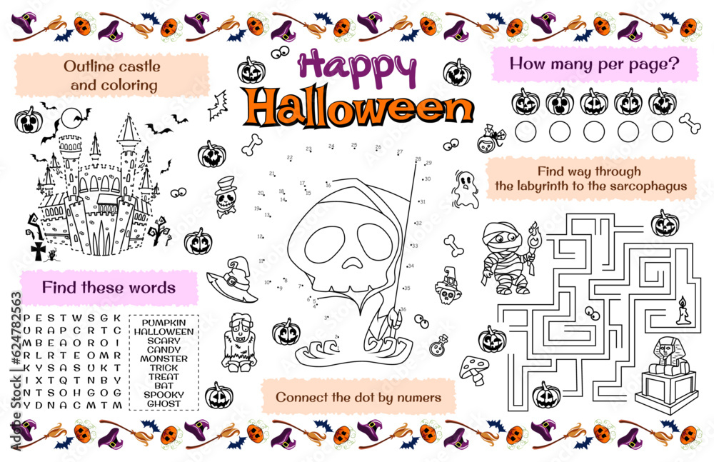 Festive placemat for children. Print out a "Happy Halloween" sheet with ...