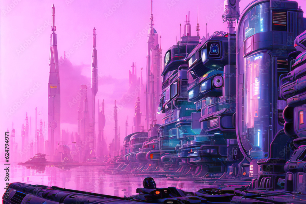 Cyberpunk urban scene. City of a future. Futuristic Generative AI ...