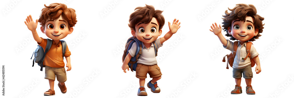 Ilustração Cut out set of cartoon character boys waving hello ...