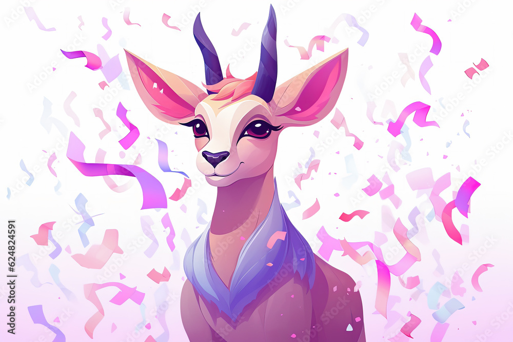 cute cartoon antelope with confetti sprinkles, a low poly illustration ...