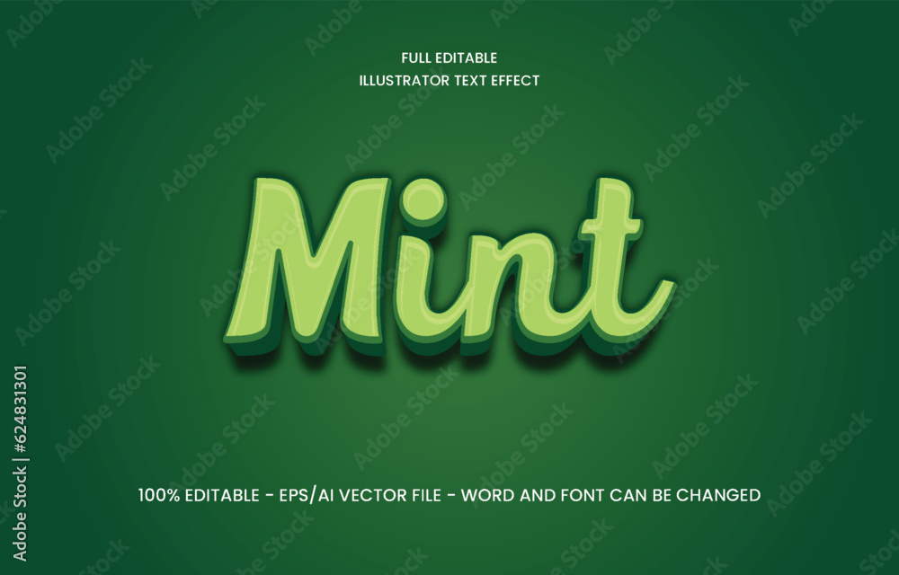 Editable 3D text effect in bold green mint vector art. Eye-catching and ...