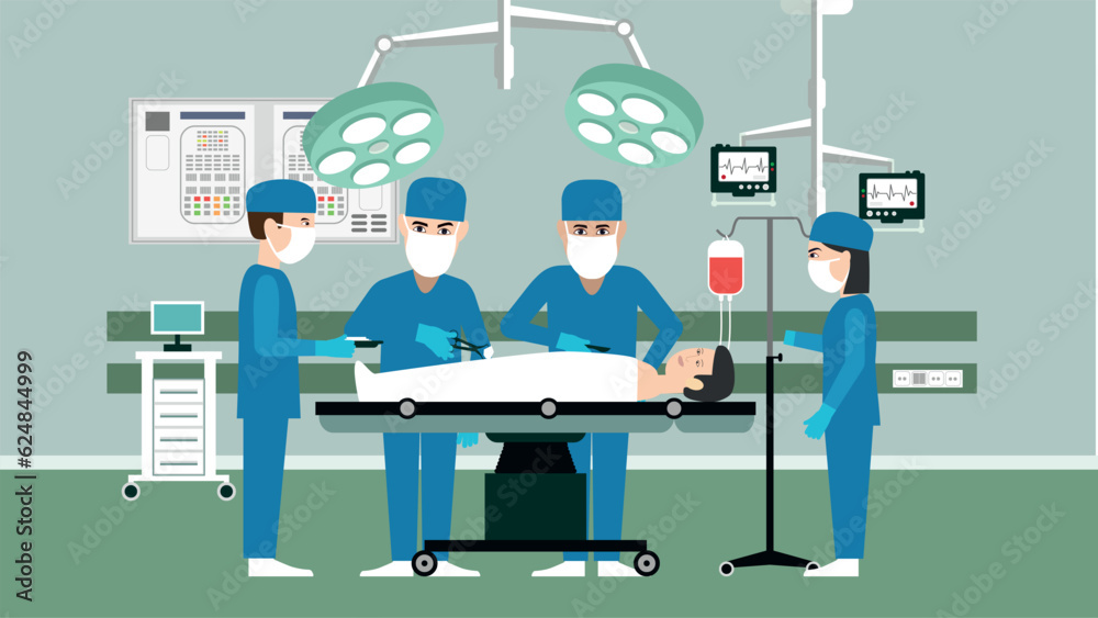 Vector medical concept Surgeons in operation theater. Room with people ...