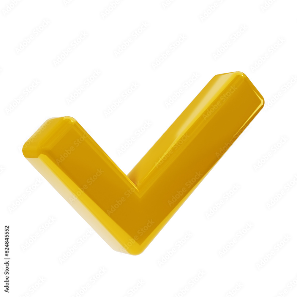 3d golden icon of check mark illustration. gold tick in isometric view ...