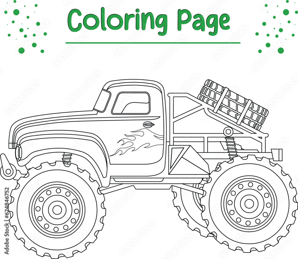 monster truck coloring page printable Stock Vector | Adobe Stock