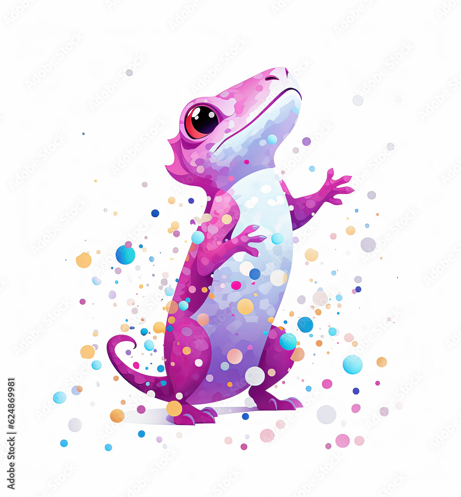 cute cartoon gecko with confetti sprinkles, a low poly illustration ...