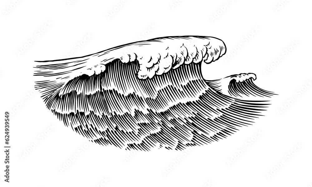 Atlantic tidal waves. Vintage old engraved hand drawn labels. Marine ...