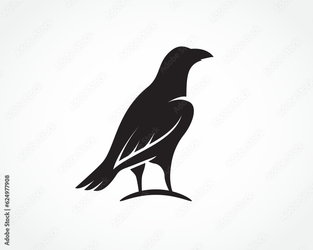 simple stand back view raven bird logo symbol design template ...