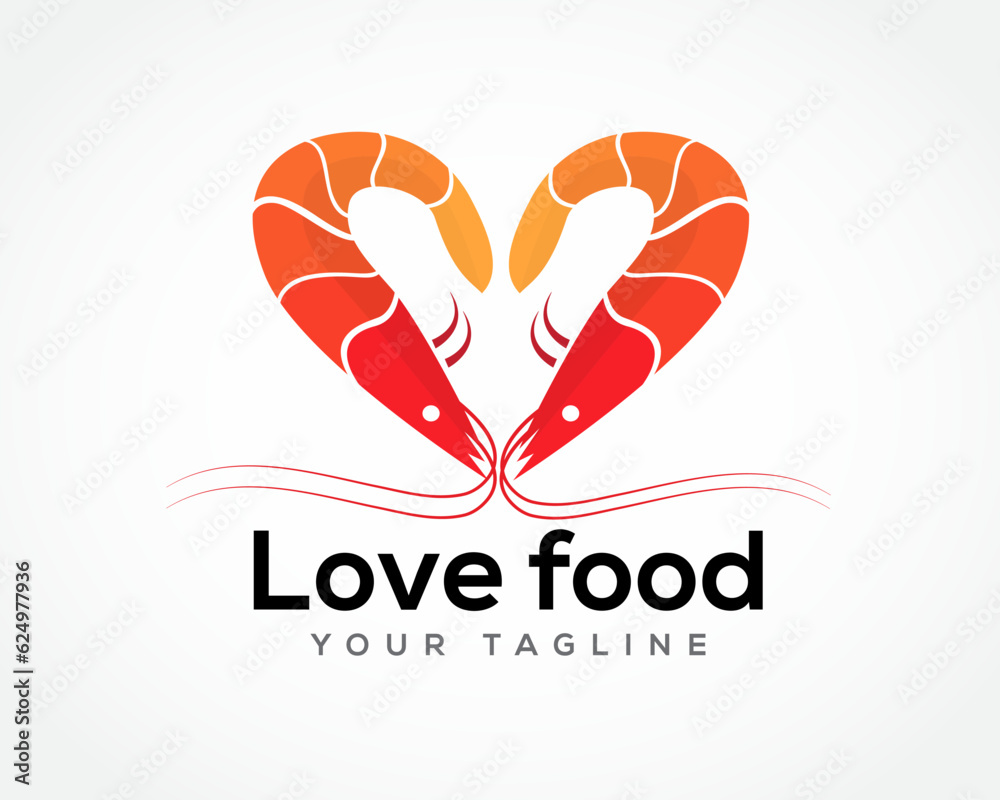 love heart jump prawn shrimp sea food logo icon symbol design template ...