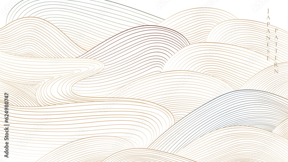 Japanese background with line art pattern vector. Abstract landscape ...