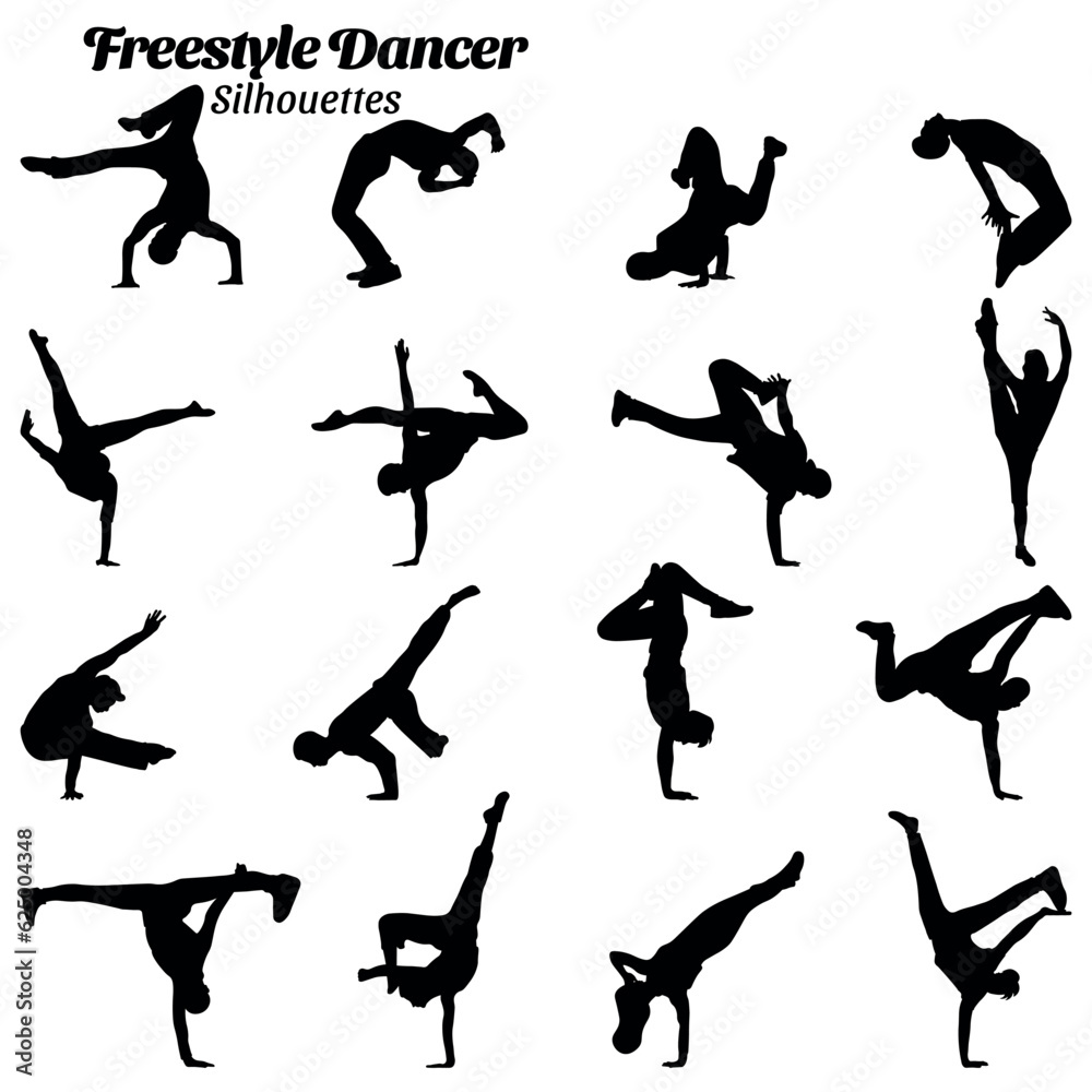 Freestyle dancer silhouette vector illustration set. 素材庫向量圖 | Adobe Stock