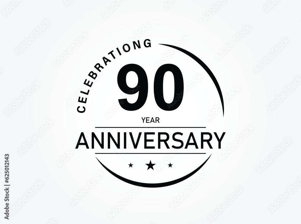 90 years anniversary logo template isolated on white, black and white ...
