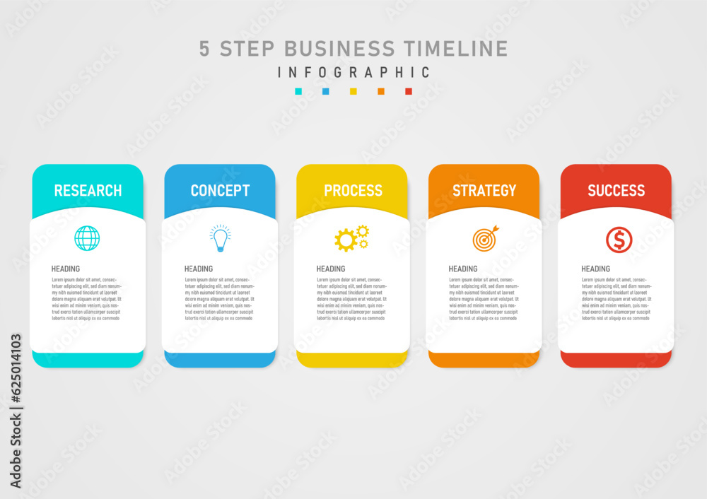 Infographic Template Simple 5 Step Business Plan for Success multi colored squares The empty ...