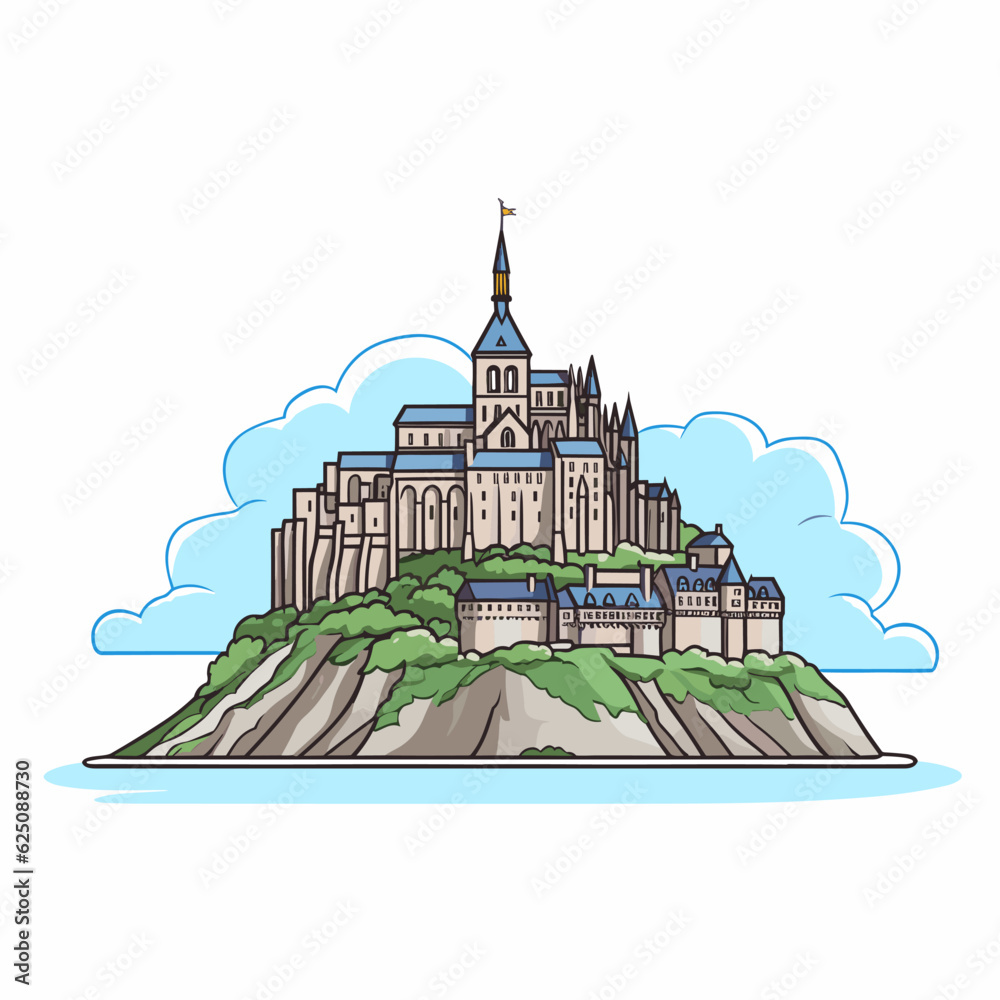 Mont Saint-Michel hand-drawn comic illustration. Mont Saint Michel ...