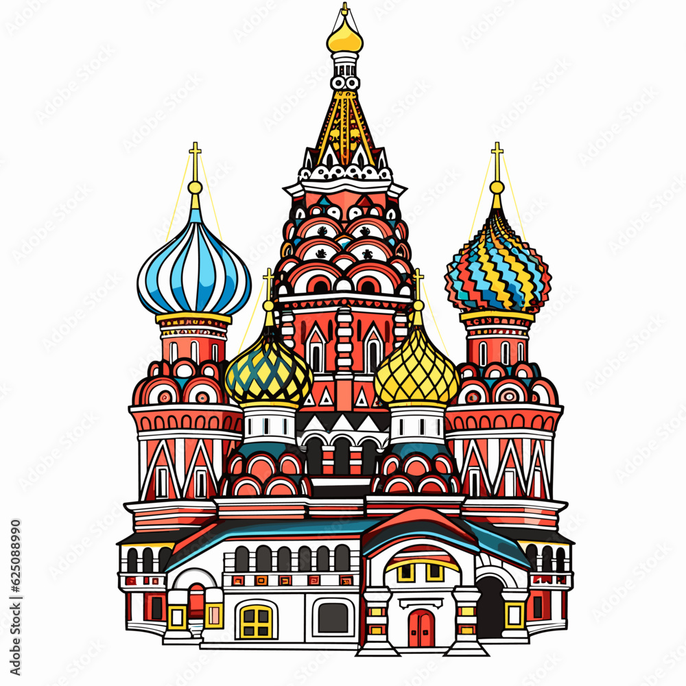 Saint Basil's Cathedral hand-drawn comic illustration. Cathedral of ...