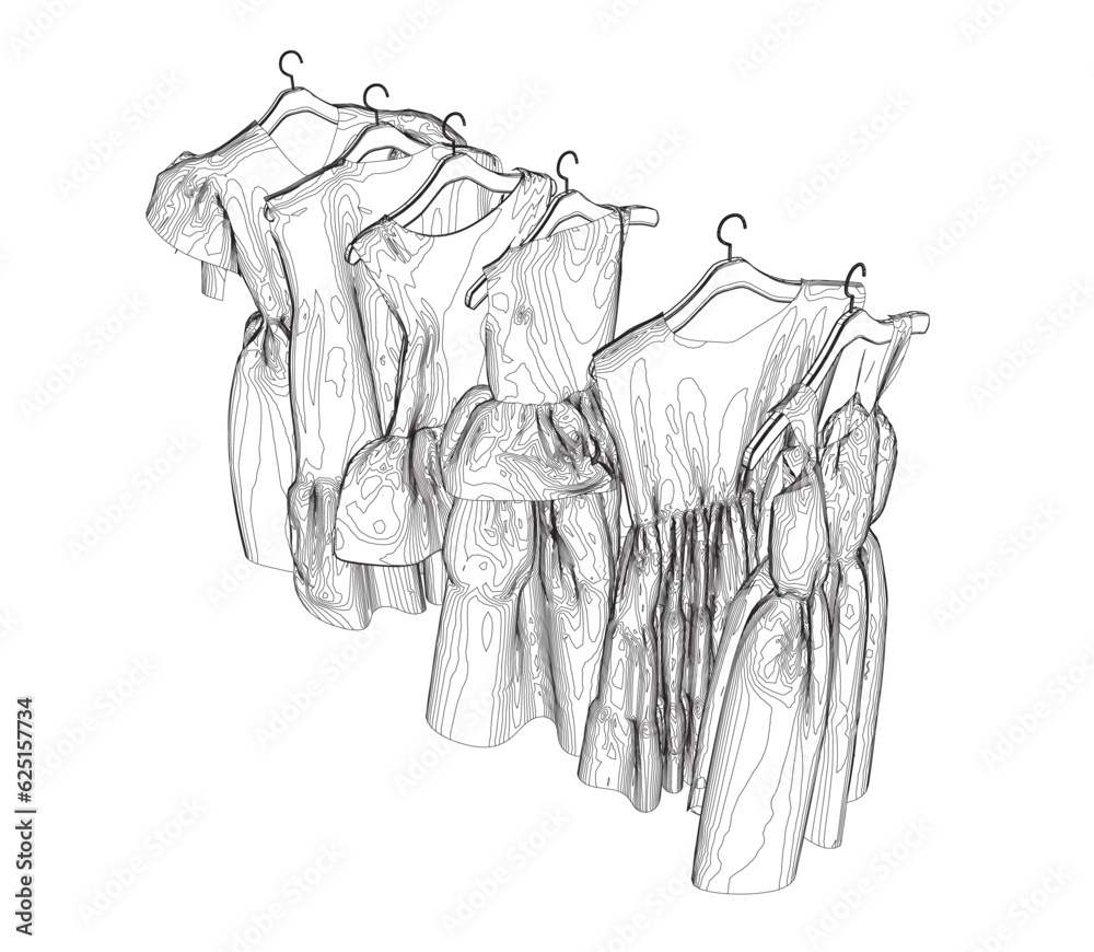 Girls' Long Peasant Dress contour, vector flat sketch fashion template ...