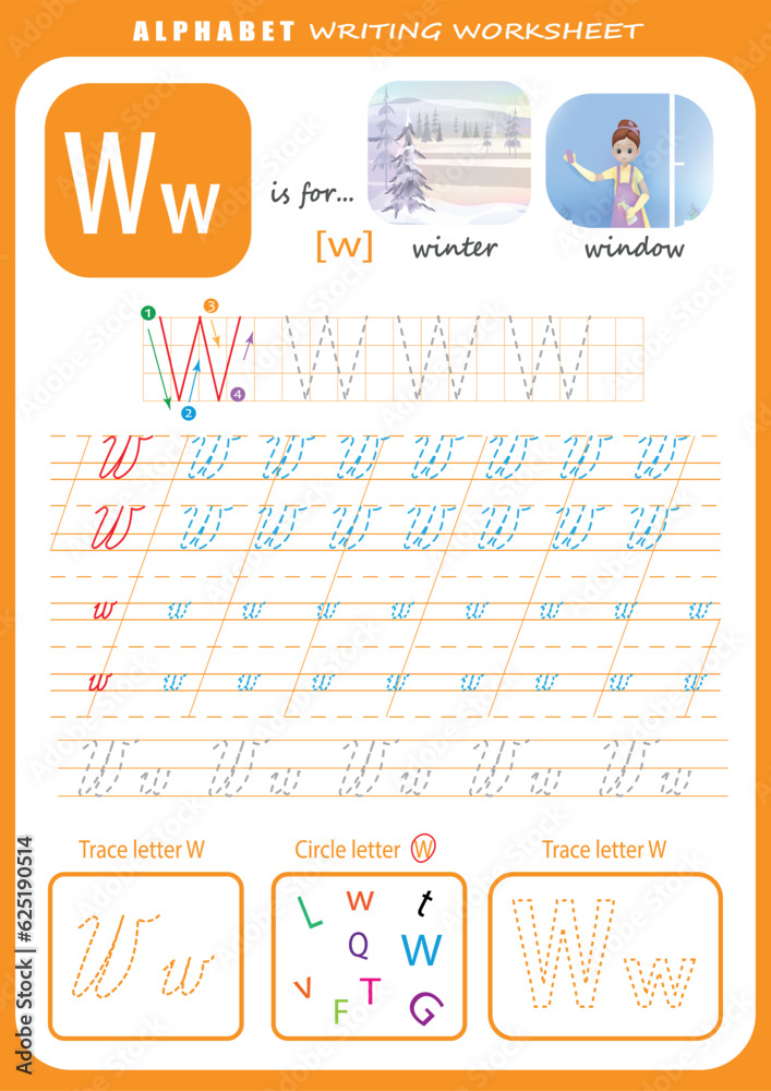 W letter handwriting practice worksheet. Alphabet letter tracing ...