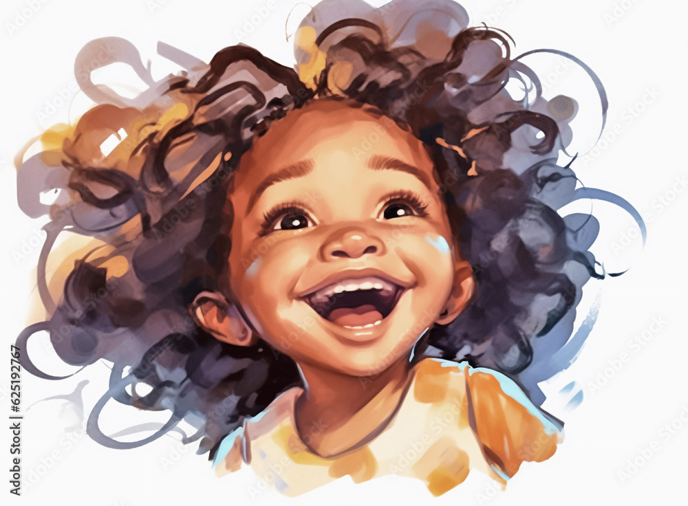Ilustración de Stock Stylized watercolor portrait of laughing little ...