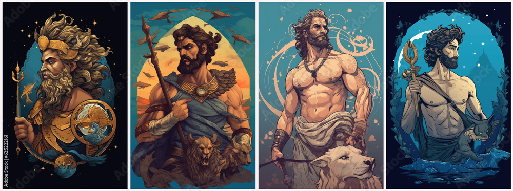 Ancient Greek mythological god Pan set. Impressive, colorful and ...