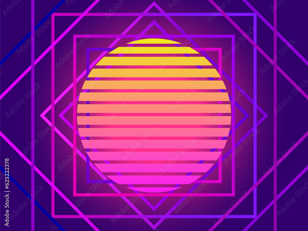 Retro futuristic sun in 80s style. Retrowave and synthwave background ...