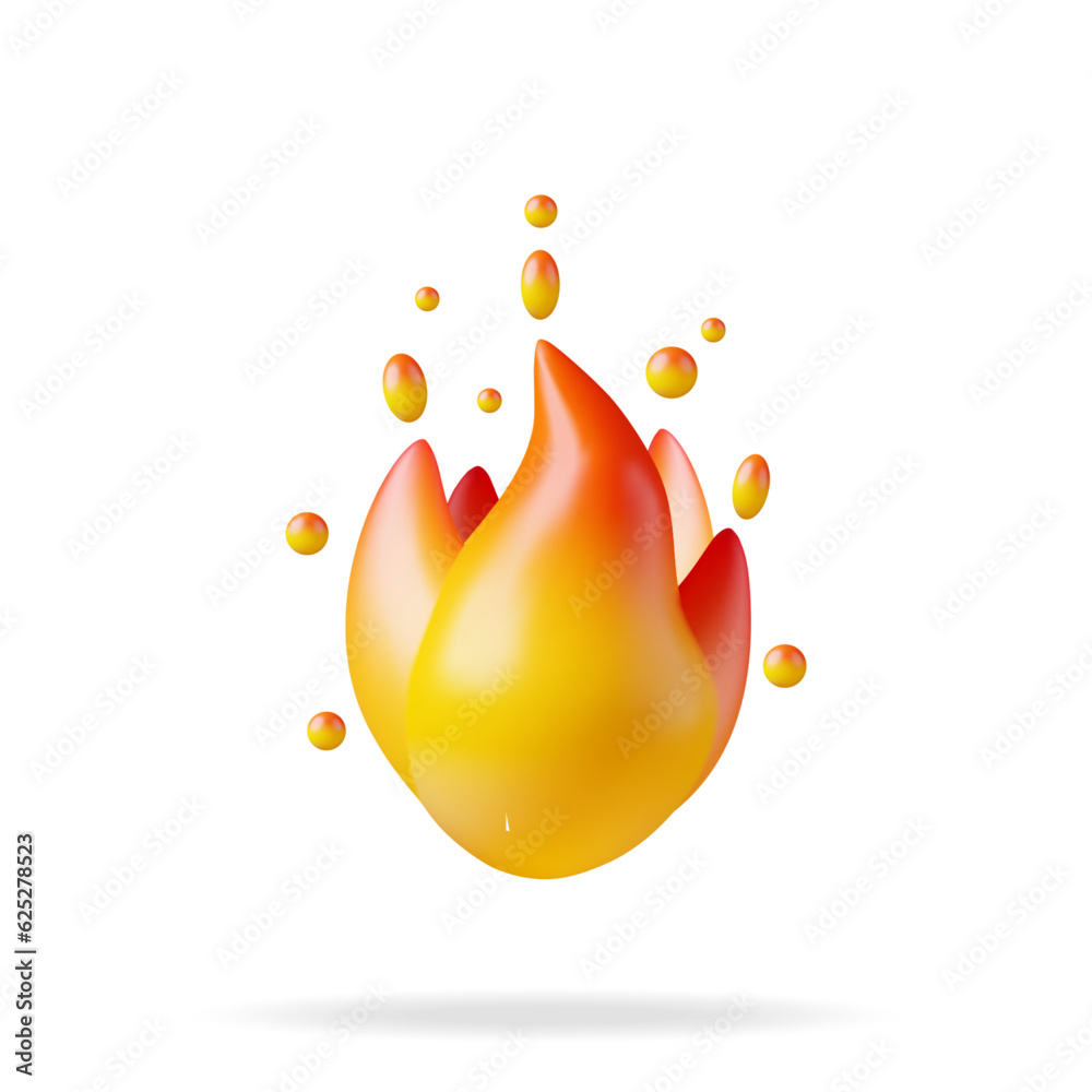 3d Fire Flame Icon Isolated on White Background. Render Burning Fire or ...